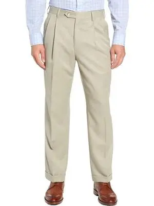 Berle Classic Fit Pleated Microfiber Trousers - Taupe