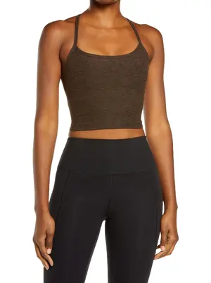 Beyond Yoga Beyond Yoga Space Dye Slim Racerback Crop Tank Chocolate Chip Espresso