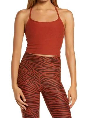 Beyond Yoga Beyond Yoga Space Dye Slim Racerback Crop Tank Orange Jasper Heather