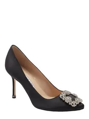 Manolo Blahnik Hangisi Pump - Black Satin/ Clear Buckle