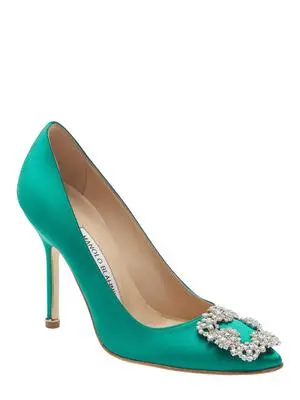 Manolo Blahnik Manolo Blahnik Hangisi Crystal Buckle Pumps Green