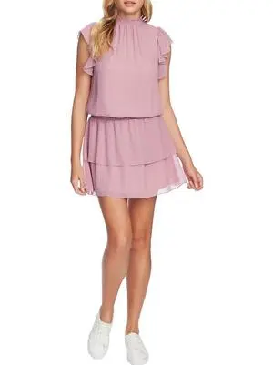 1.State Flutter Sleeve Tiered Mini Dress - Antique Rose