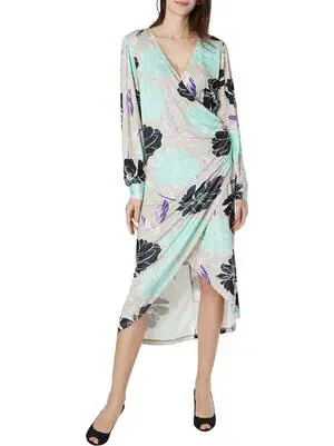 EMILIA GEORGE Selina Long Sleeve Maternity/nursing Dress - Grey Bloom Print