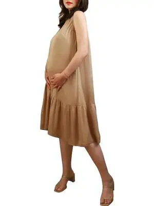 EMILIA GEORGE Violette Satin Maternity/nursing Dress - Light Beige