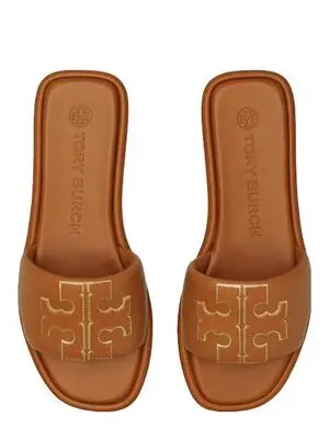 Tory Burch Double-t Leather Sport Slide Sandal - Bourbon Miele / Gold