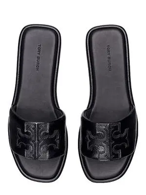 Tory Burch Double-t Leather Sport Slide Sandal - Perfect Black