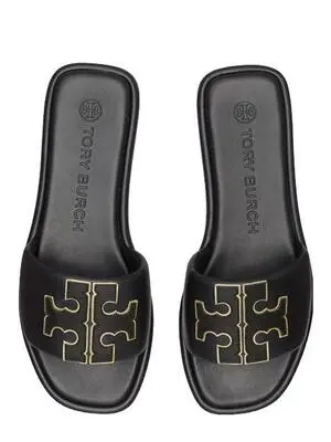 Tory Burch Double-t Leather Sport Slide Sandal - Perfect Black/gold