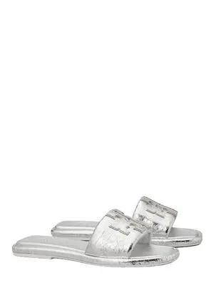 Tory Burch Tory Burch Double-T Leather Sport Slide Sandal Silver