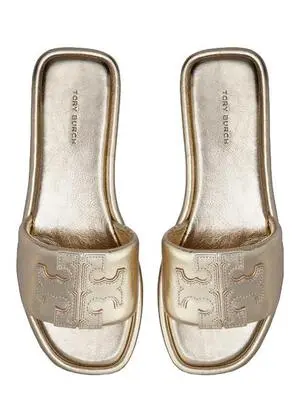 Tory Burch Double-t Leather Sport Slide Sandal - Spark Gold