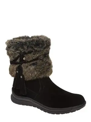 Minnetonka Everett Water Resistant Suede Boot - Black Suede/faux Fur