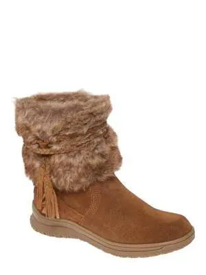 Minnetonka Everett Water Resistant Suede Boot - Dusty Brown Suede/ Faux Fur
