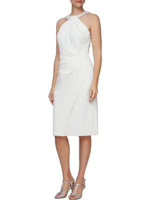Alex Evenings Contour Collection Halter Embellished Cocktail Sheath Dress Ivory