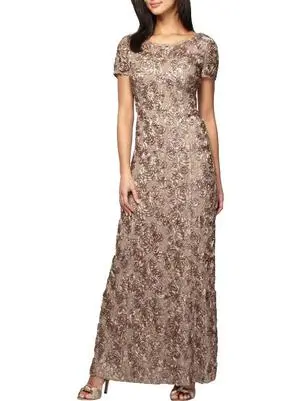 Alex Evenings Embellished Lace A-Line Evening Gown Champagne