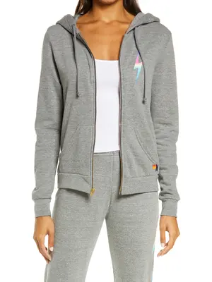 Aviator Nation Aviator Nation Bolt Zip Hoodie Heather/ Rainbow Pink