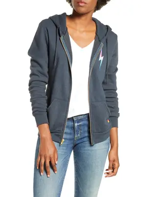Aviator Nation Aviator Nation Bolt Zip Hoodie Rainbow Pink