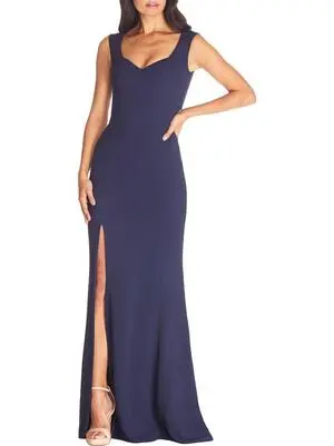 Dress The Population Monroe Side Slit Gown - Midnight Blue