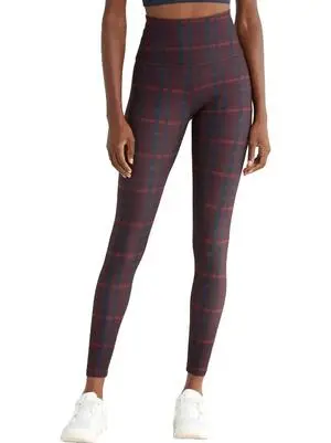 Beyond Yoga Softmark Caught In The Midi High Waist Leggings - Dark Cherry Preppy Plaid