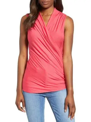 Loveappella Loveappella Cross Drape Sleeveless Top Azalea