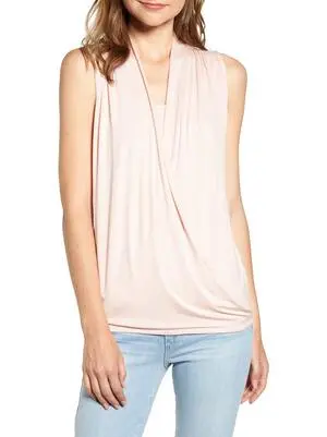 Loveappella Loveappella Cross Drape Sleeveless Top Blush