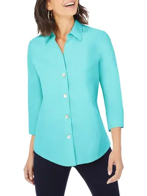 Foxcroft Foxcroft Paityn Non-Iron Cotton Shirt Turquoise Tide