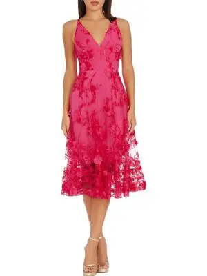 Dress The Population Audrey Embroidered Dress - Begonia