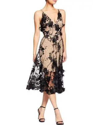 Dress The Population Audrey Embroidered Dress - Black