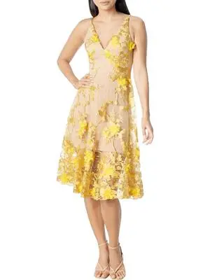 Dress The Population Audrey Embroidered Dress - Canary