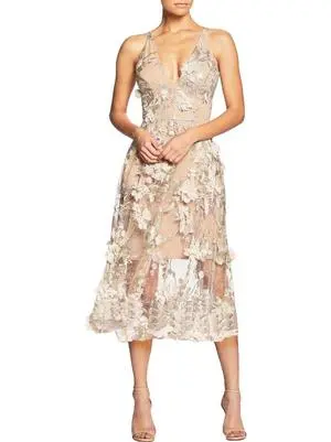 Dress The Population Audrey Embroidered Dress - Cream