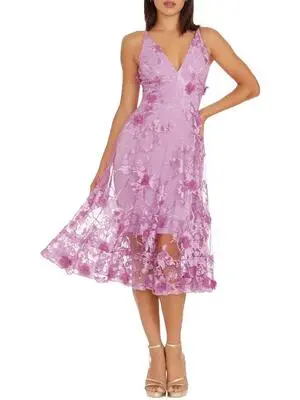 Dress The Population Audrey Embroidered Dress - Lavender