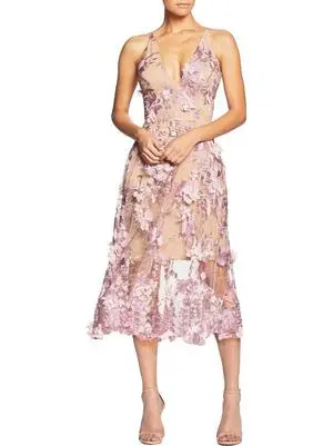 Dress The Population Audrey Embroidered Dress - Lilac/nude