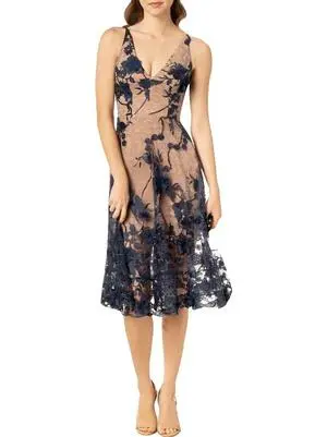 Dress The Population Audrey Embroidered Dress - Navy