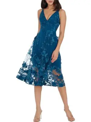 Dress The Population Audrey Embroidered Dress - Peacock Blue