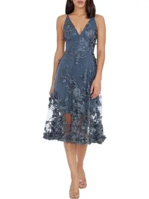 Dress The Population Audrey Embroidered Dress - Steel