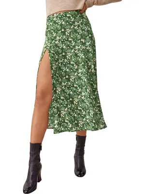 REFORMATION Zoe Side Slit Midi Skirt Autumnal
