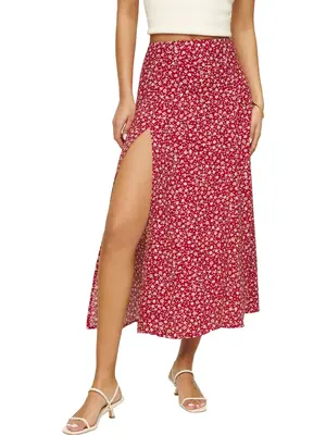 REFORMATION Zoe Side Slit Midi Skirt Last Tango