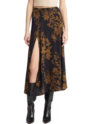 REFORMATION Zoe Side Slit Midi Skirt Night Bloom