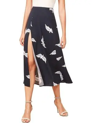REFORMATION Zoe Side Slit Midi Skirt Sparrow