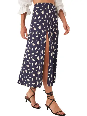REFORMATION Zoe Side Slit Midi Skirt Splatter