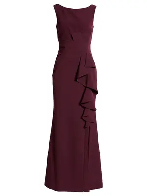 Eliza J Eliza J Ruffle Front Gown Burgundy