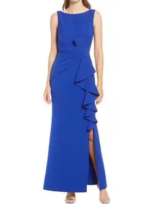 Eliza J Ruffle Front Gown - Cobalt