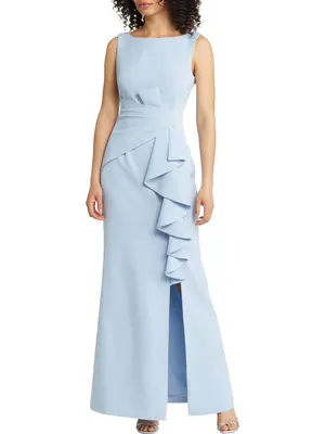 Eliza J Eliza J Ruffle Front Gown Light Blue