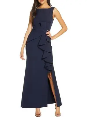 Eliza J Ruffle Front Gown - Navy