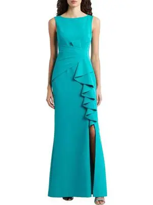 Eliza J Ruffle Front Gown - Turquoise