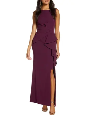 Eliza J Eliza J Ruffle Front Gown Wine