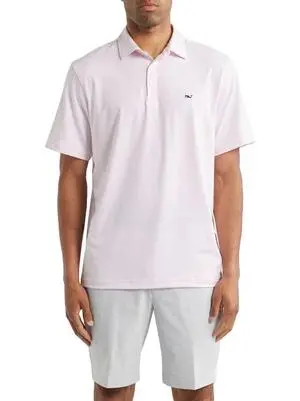 Vineyard Vines Jean Stripe Sankaty Performance Polo White/ Hibiscus