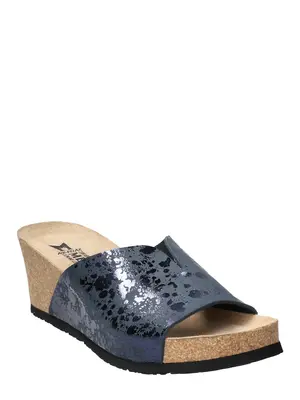 Mephisto Lisane Wedge Slide Sandal Navy Leather