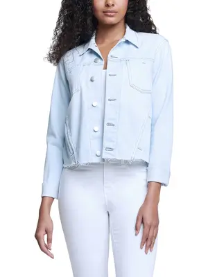 L'Agence L'AGENCE Janelle Raw Cut Slim Denim Jacket Bleach Down