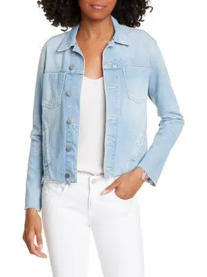 L'Agence L'AGENCE Janelle Raw Cut Slim Denim Jacket Blue Cloud