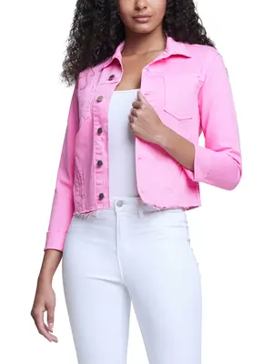 L'Agence L'AGENCE Janelle Raw Cut Slim Denim Jacket Rose Bloom