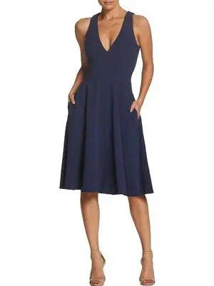 Dress The Population Catalina Fit & Flare Cocktail Dress - Midnight Blue
